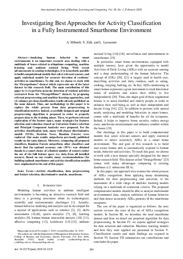 (PDF) Investigating Best Approaches for Activity Classification in a ...