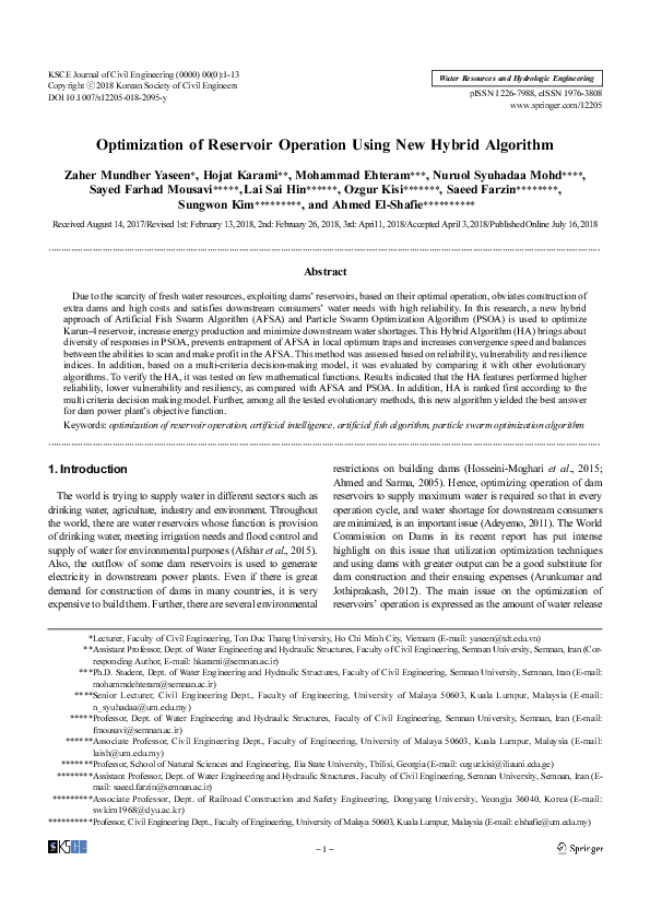 (PDF) Optimization of Reservoir Operation using New Hybrid Algorithm