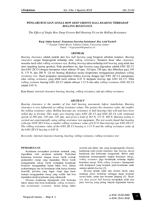 (PDF) Pengaruh Suaian Single Row Deep Groove Ball Bearing Terhadap ...