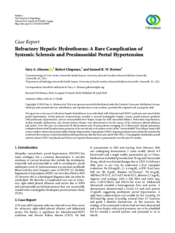 (PDF) Refractory Hepatic Hydrothorax: A Rare Complication of Systemic ...