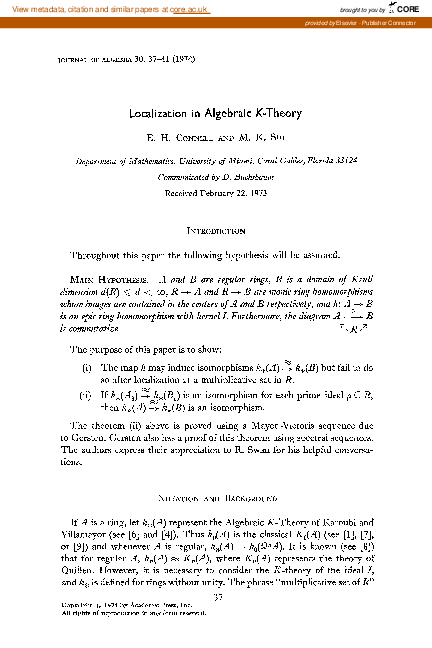 (PDF) Localization in algebraic K-theory