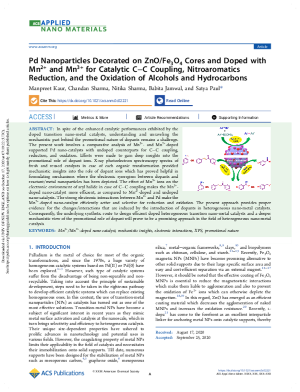 (PDF) Pd Nanoparticles Decorated on ZnO/Fe3O4 Cores and Doped with Mn2+ and Mn3+ for Catalytic ...