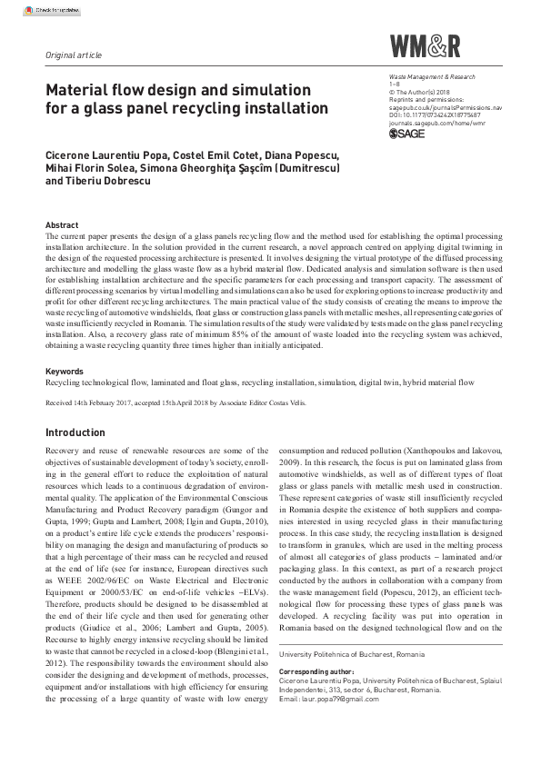 (PDF) Material flow design and simulation for a glass panel recycling ...