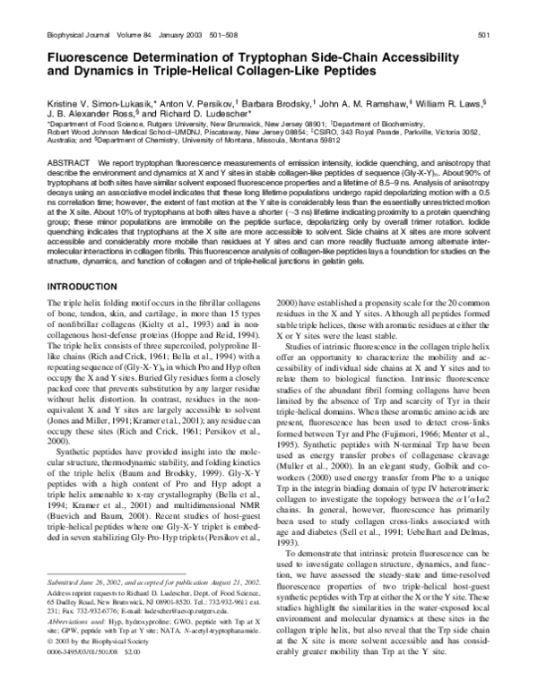 (PDF) Fluorescence Determination of Tryptophan Side-Chain Accessibility and Dynamics in Triple ...