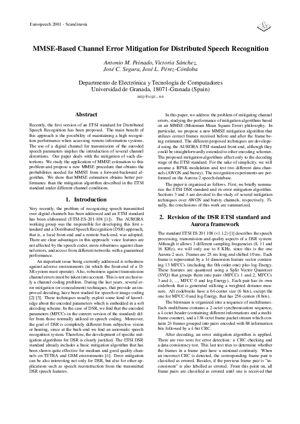 (PDF) MMSE-based channel error mitigation for distributed speech recognition