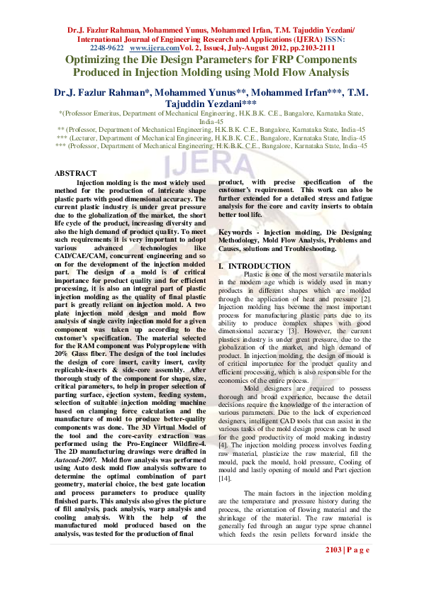 (PDF) Optimizing the Die Design Parameters for FRP Components Produced in Injection Molding ...