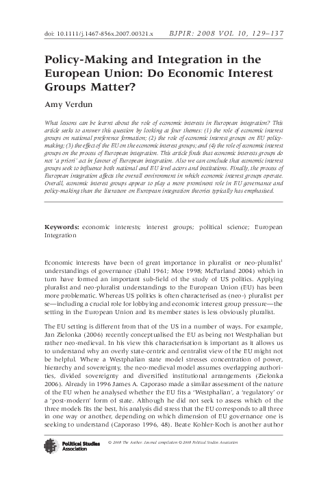 (PDF) Policy-Making and Integration in the European Union: Do Economic ...