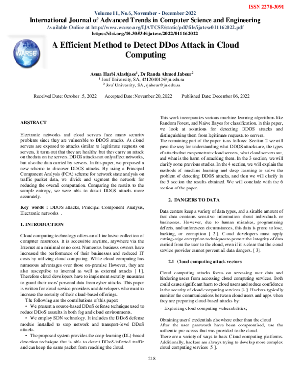 (PDF) A Efficient Method to Detect DDos Attack in Cloud Computing