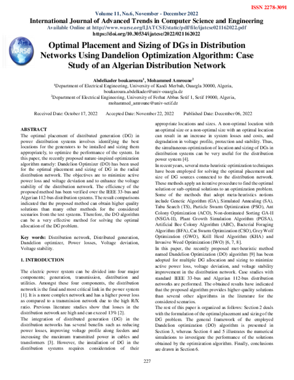 Optimal Placement And Sizing Of Dgs In Distribution Networks Using