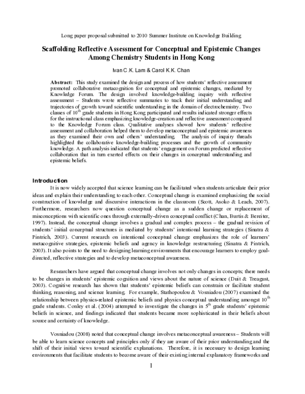 (PDF) Scaffolding Reflective Assessment for Conceptual and Epistemic Changes Among Chemistry ...
