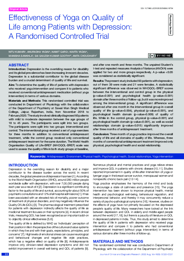 (PDF) Effectiveness of Yoga on Quality of Life among Patients with ...