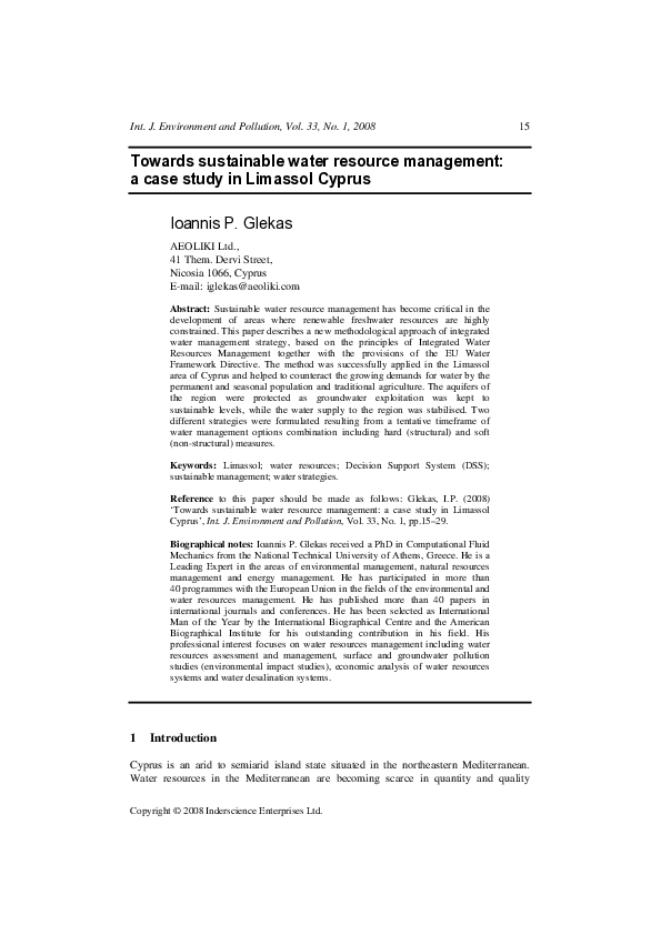 (PDF) Towards sustainable water resource management: a case study in ...
