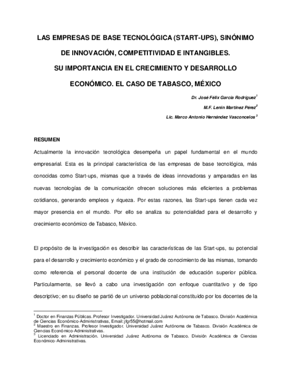 (PDF) Las Empresas De Base Tecnológica (Start-Ups), Sinónimo De Innovación, Competitividad e ...