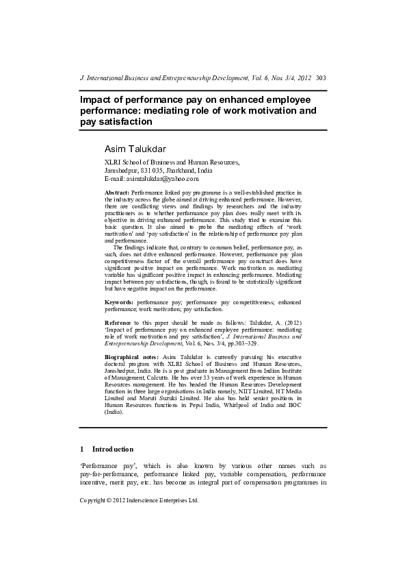 (PDF) Impact of performance pay on enhanced employee performance ...