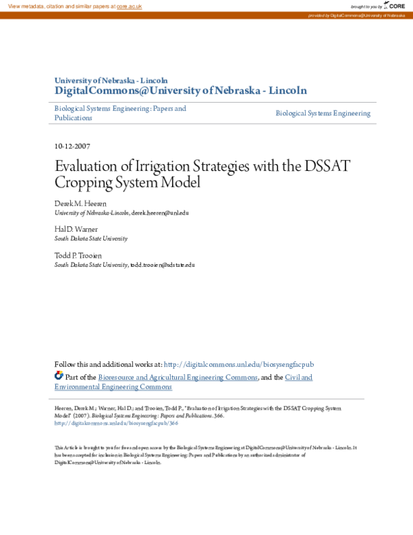 (PDF) Evaluation of Irrigation Strategies with the DSSAT Cropping ...