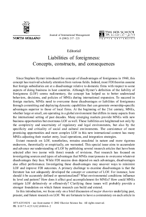 (PDF) Liabilities of foreignness