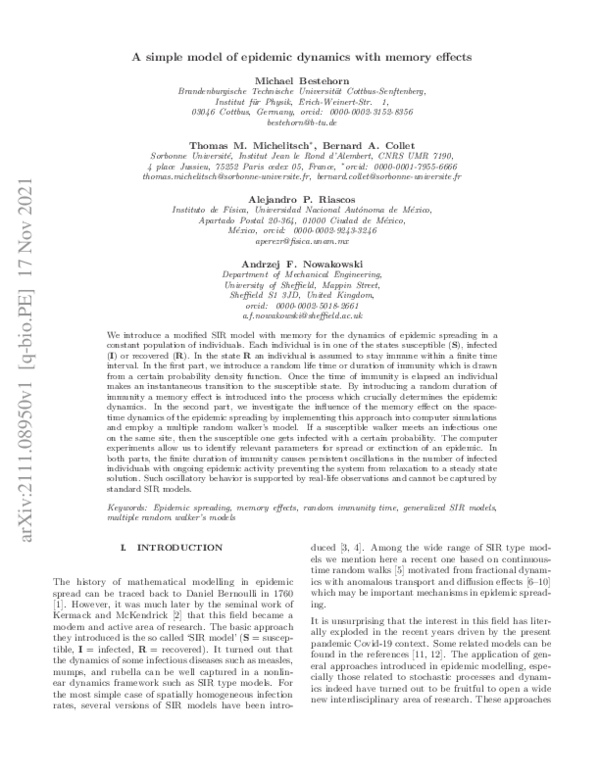 (PDF) Simple model of epidemic dynamics with memory effects