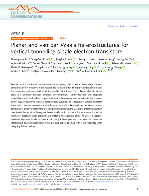 (PDF) Planar and van der Waals heterostructures for vertical tunnelling single electron ...