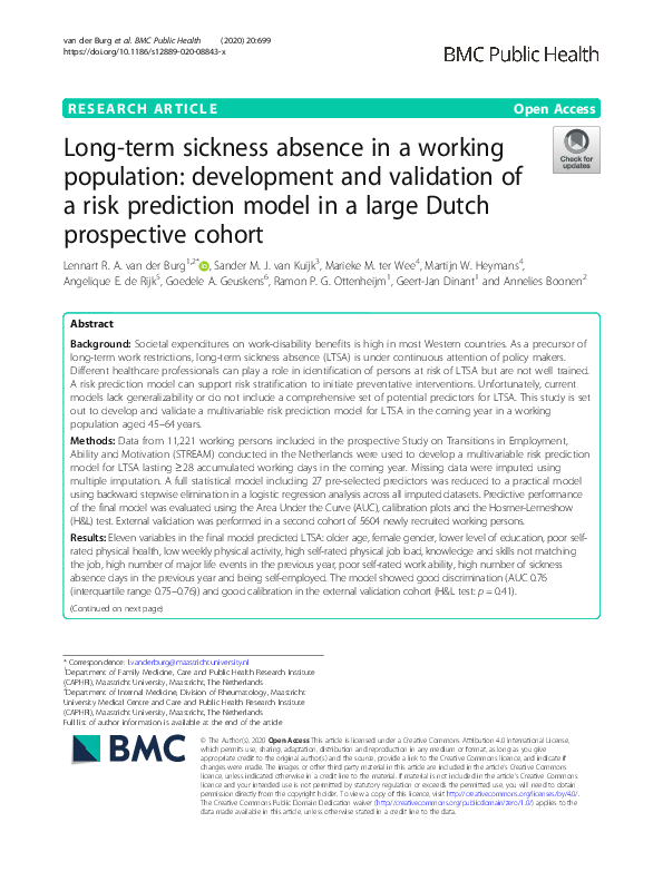 (PDF) Long-term sickness absence in a working population: development ...