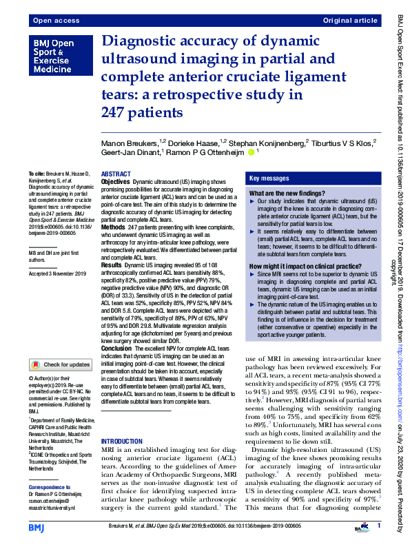 (PDF) Diagnostic accuracy of dynamic ultrasound imaging in partial and ...