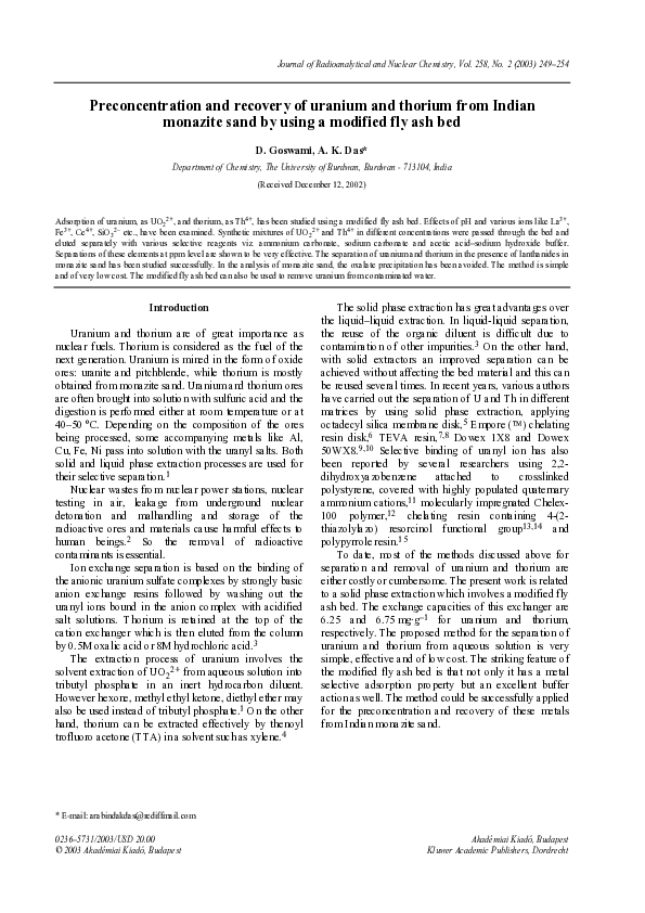 (PDF) Uranium and Thorium Recovery from Monazite