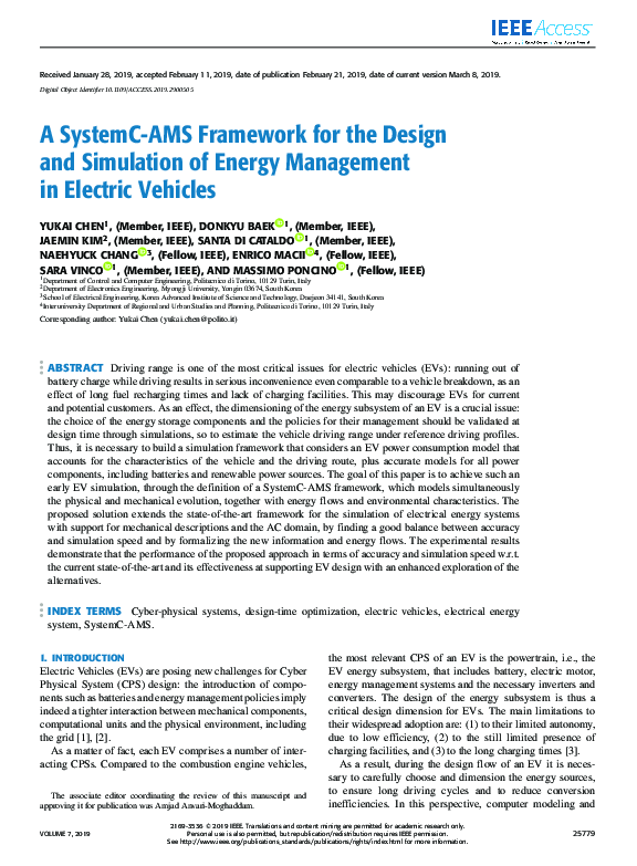 Pdf A Systemc Ams Framework For The Design And Simulation Of Energy Management In Electric
