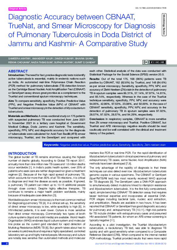 (PDF) Diagnostic Accuracy between CBNAAT, TrueNat, and Smear Microscopy ...