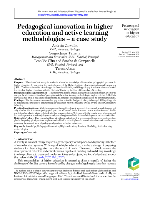 (PDF) Pedagogical innovation in higher education and active learning methodologies – a case study