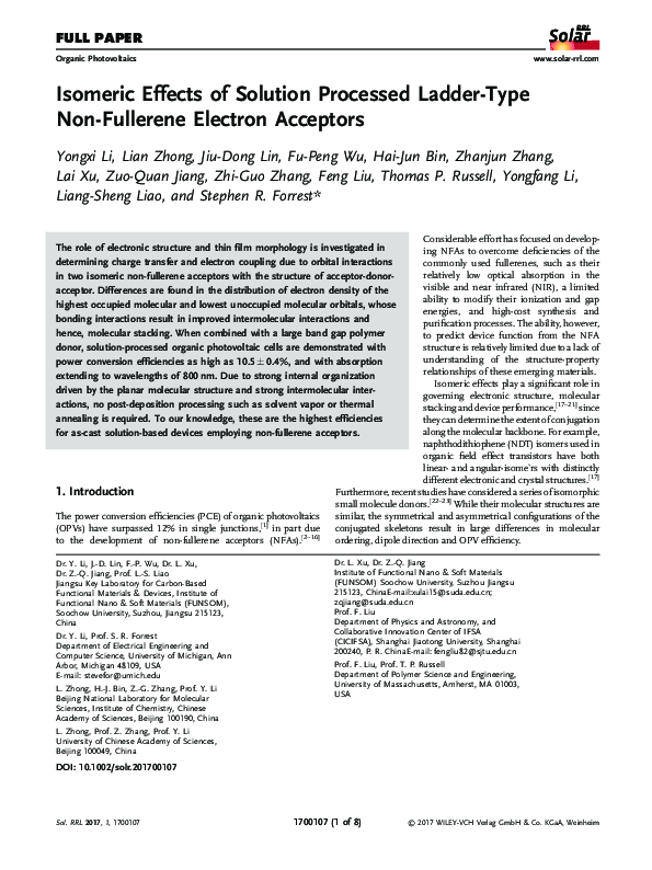 (PDF) Isomeric Effects of Solution Processed Ladder‐Type Non‐Fullerene ...