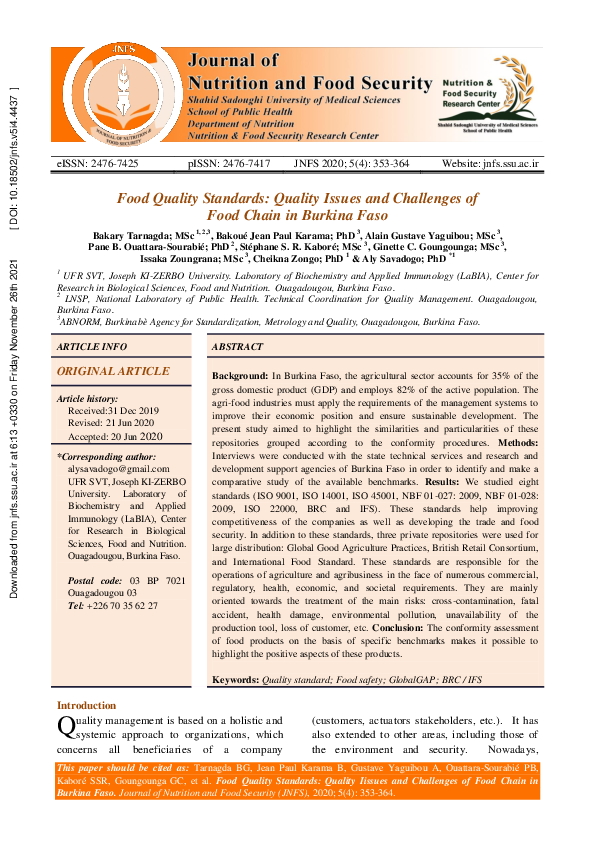 (PDF) Food Quality Standards: Quality Issues and Challenges of Food ...
