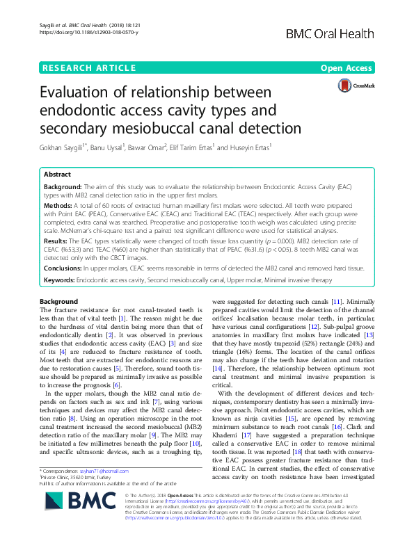Pdf Evaluation Of Relationship Between Endodontic Access Cavity Types