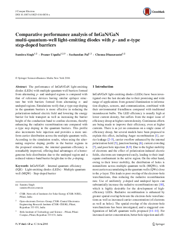 (PDF) Comparative performance analysis of InGaN/GaN multi-quantum-well light-emitting diodes ...