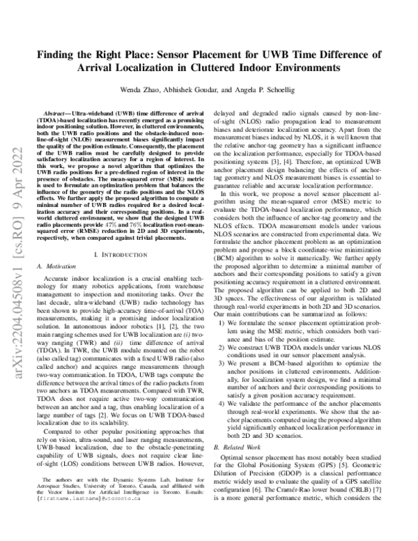 Pdf Optimizing Uwb Sensor Placement For Indoor Localization