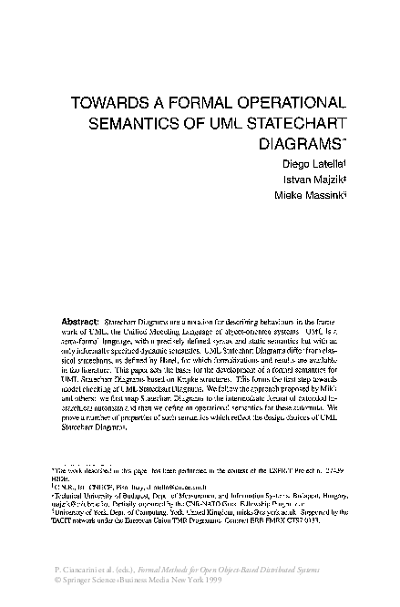 (PDF) Towards a Formal Operational Semantics of UML Statechart Diagrams