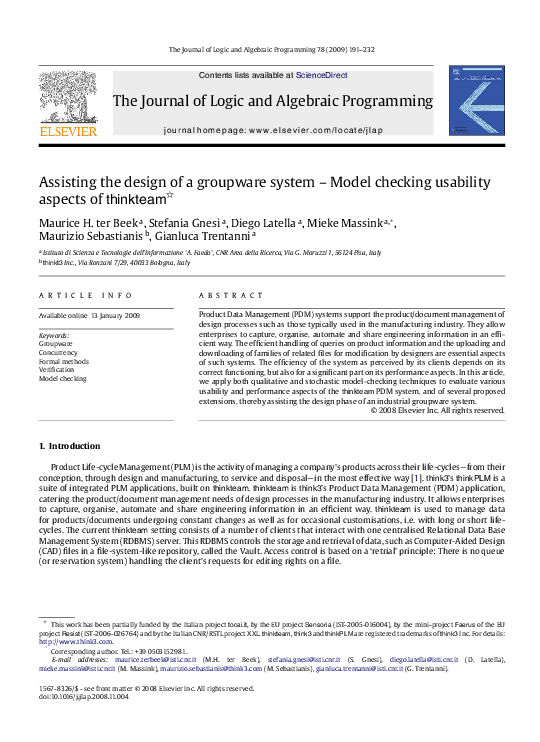 (PDF) Assisting the design of a groupware system | Diego Latella - Academia.edu