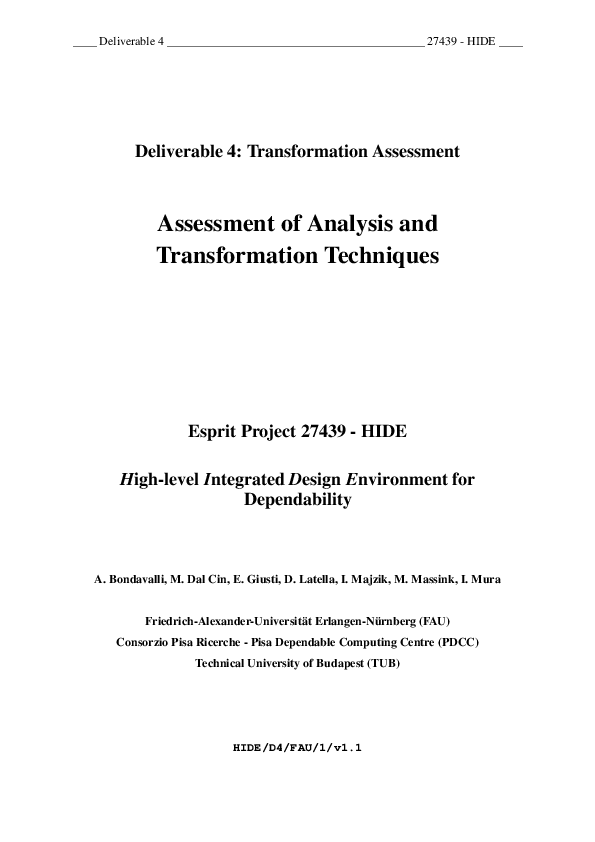 (PDF) Assessment of Analysis and Transformation Techniques