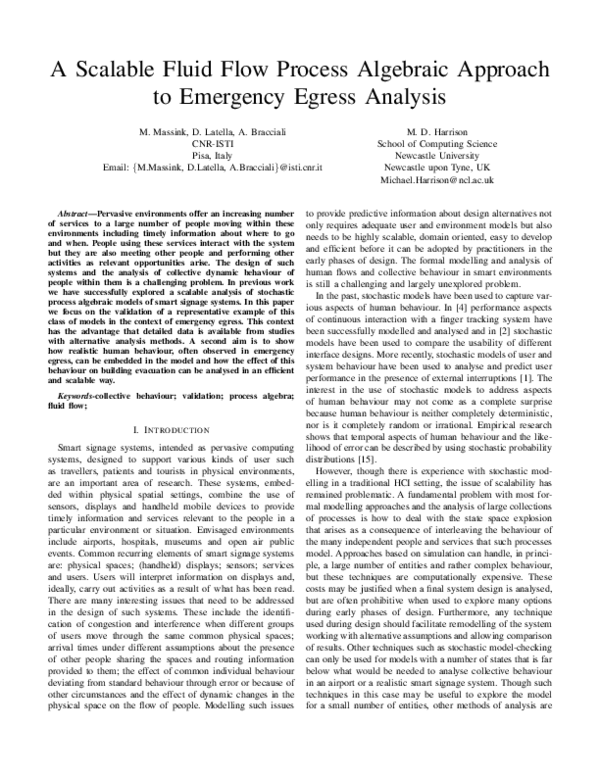 (PDF) A Scalable Fluid Flow Process Algebraic Approach to Emergency Egress Analysis