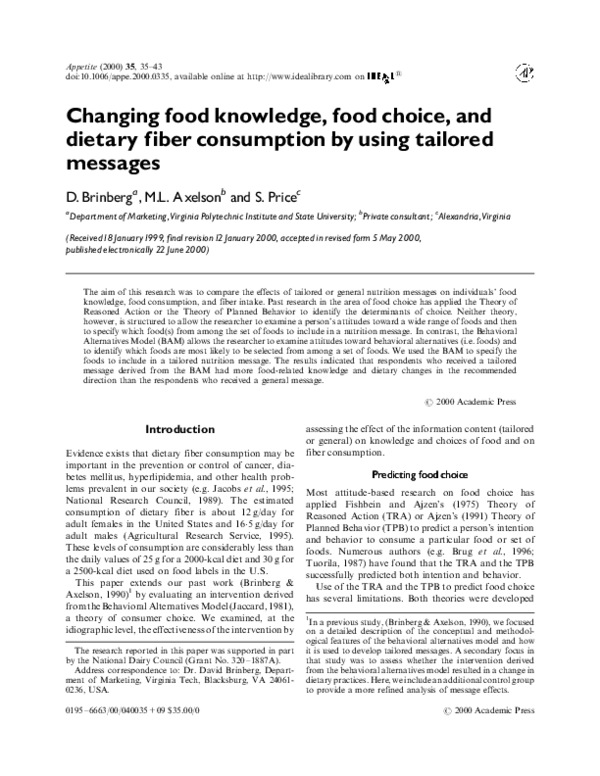 (PDF) Changing food knowledge, food choice, and dietary fiber ...