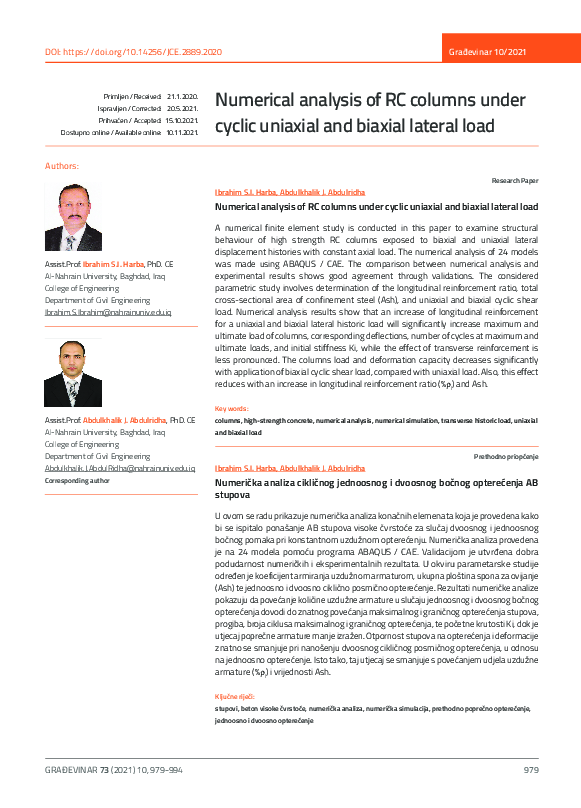 (PDF) Numerical analysis of RC columns under cyclic uniaxial and biaxial lateral load