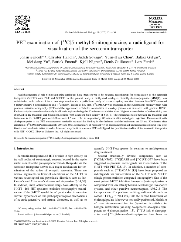 (PDF) PET examination of [11C]5-methyl-6-nitroquipazine, a radioligand ...