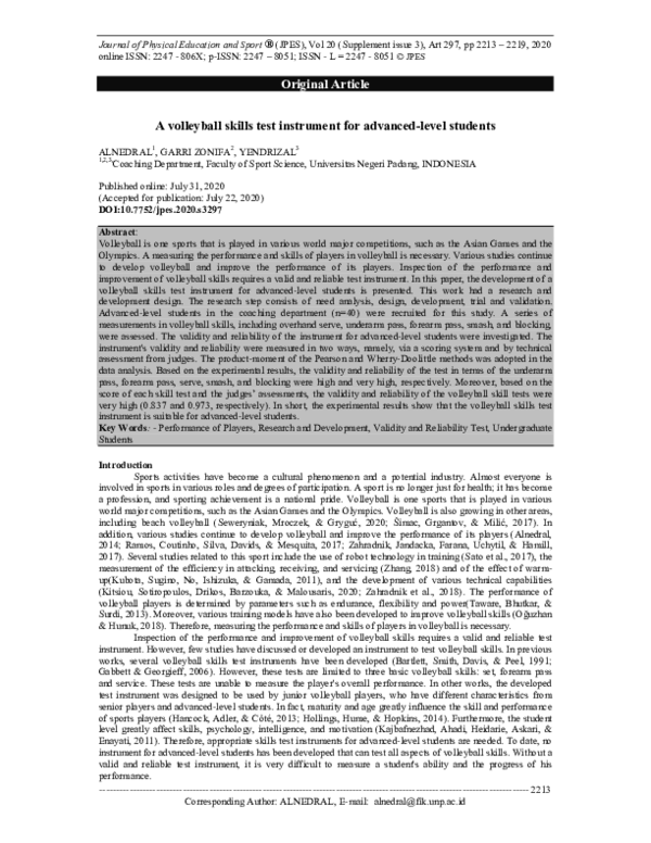 (PDF) A volleyball skills test instrument for advanced-level students