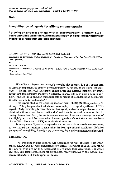 (PDF) Immobilization of ligands for affinity chromatography. A ...