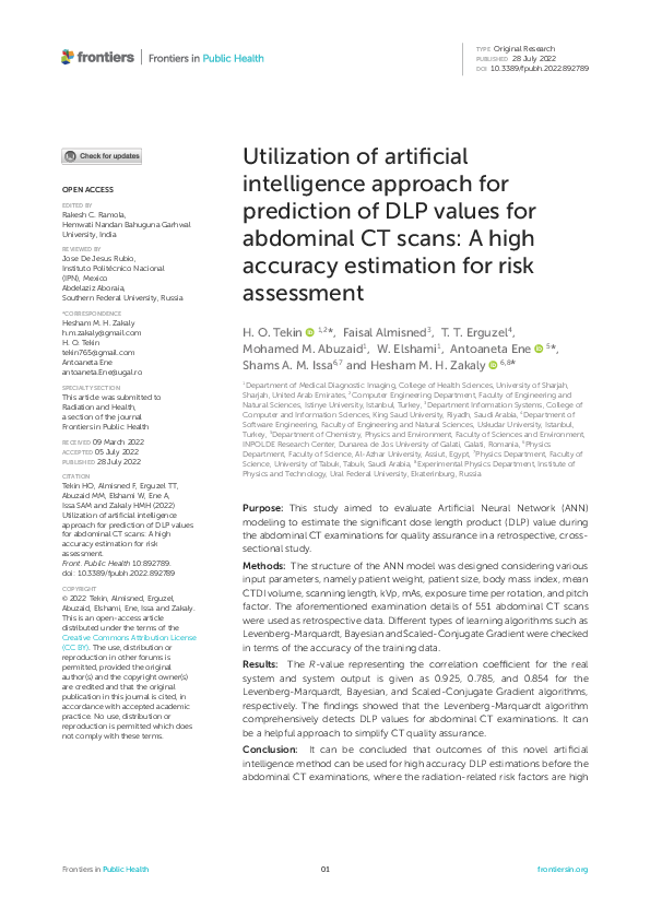 (PDF) Utilization of artificial intelligence approach for prediction of DLP values for abdominal ...