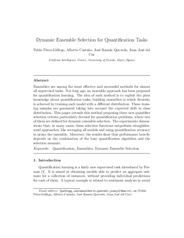 (PDF) Dynamic ensemble selection for quantification tasks