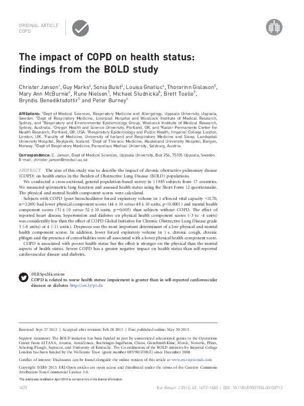(PDF) The impact of COPD on health status: findings from the BOLD study