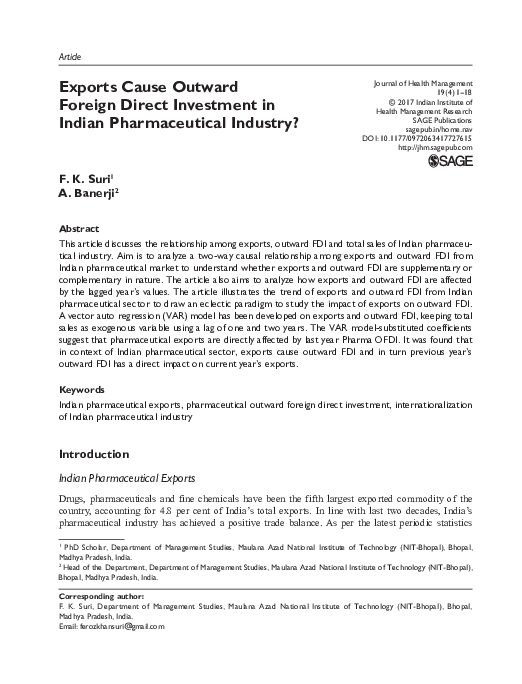 (PDF) Exports Cause Outward Foreign Direct Investment in Indian ...