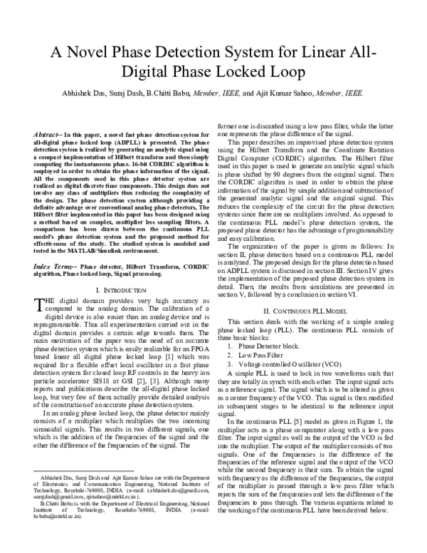 Pdf A Novel Phase Detection System For Linear All Digital Phase Locked Loop