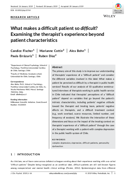 (PDF) What makes a difficult patient so difficult ? Examining the ...