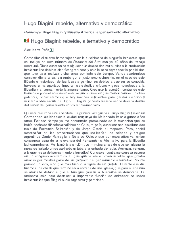 (PDF) Hugo Biagini: rebelde, alternativo y democrático. Por Alex Ibarra ...