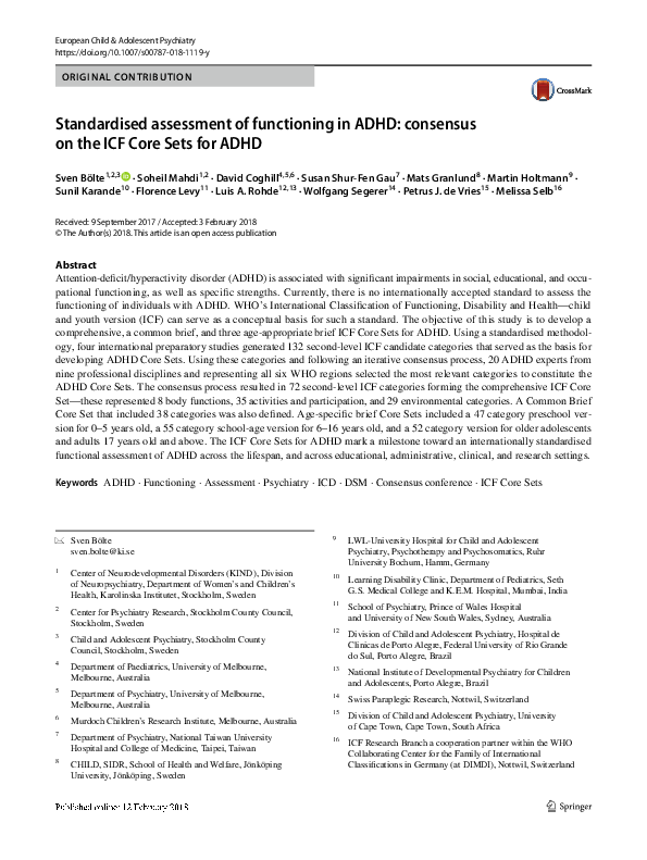 (PDF) Standardised assessment of functioning in ADHD: consensus on the ...